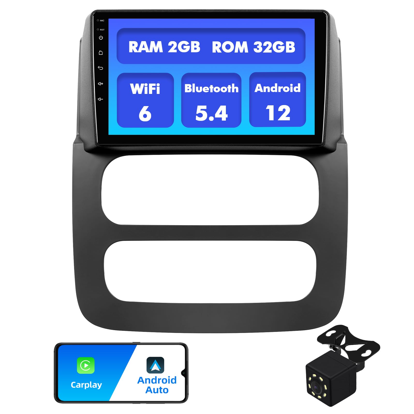 2+32G Android 12 Double Din Car Stereo for Dodge RAM 1500/2500/3500 ...