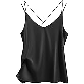 Ekouaer Womens Silk Satin Camisole Tank Tops V Neck Spaghetti Strap Blouses Cross Back ...