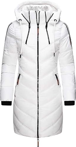 Marikoo Damen Winterjacke Wintermantel Steppmantel Armasa Weiß Gr. S ...