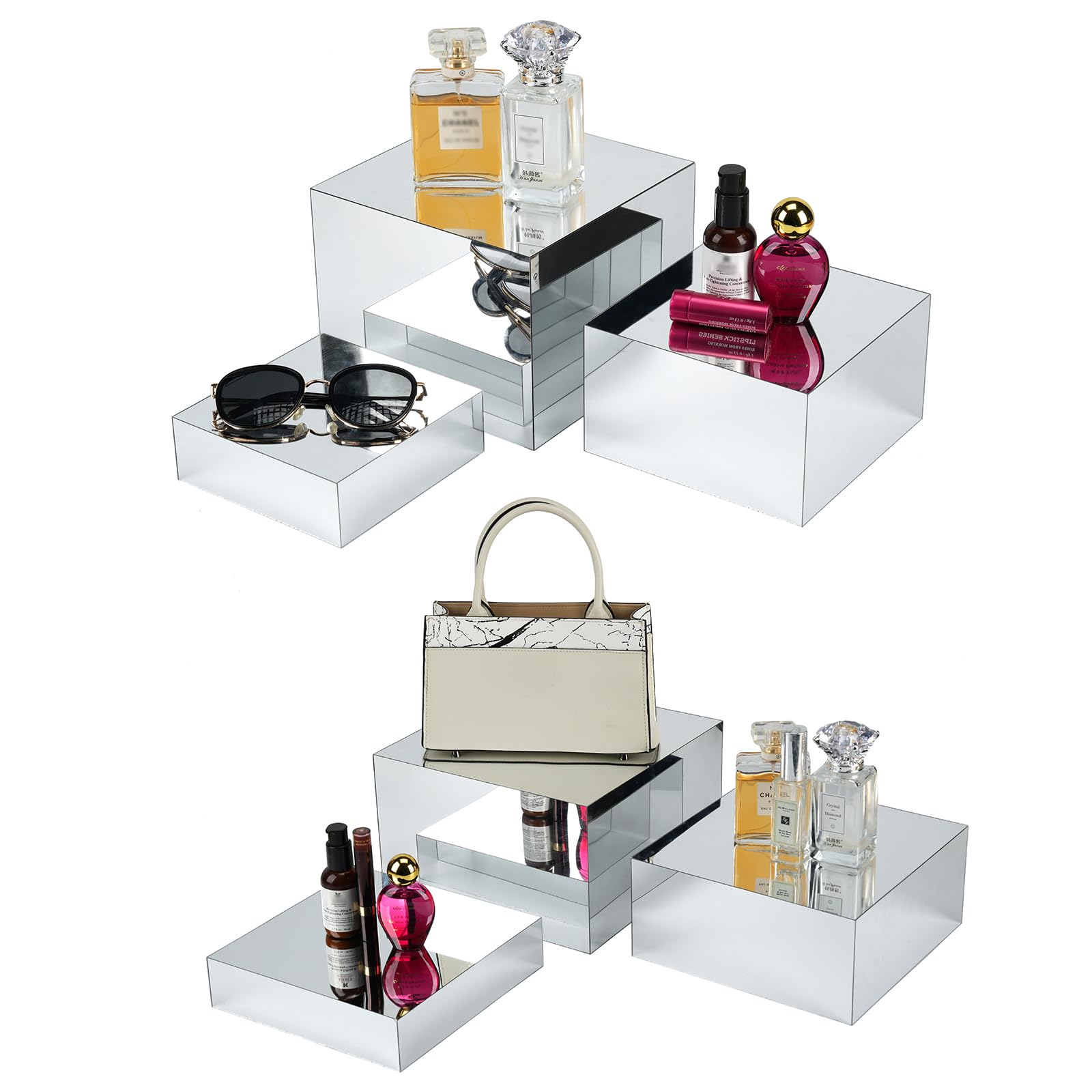 Display Riser Stands, 6pcs Silver Mirror Riser Stand, Acrylic Square ...