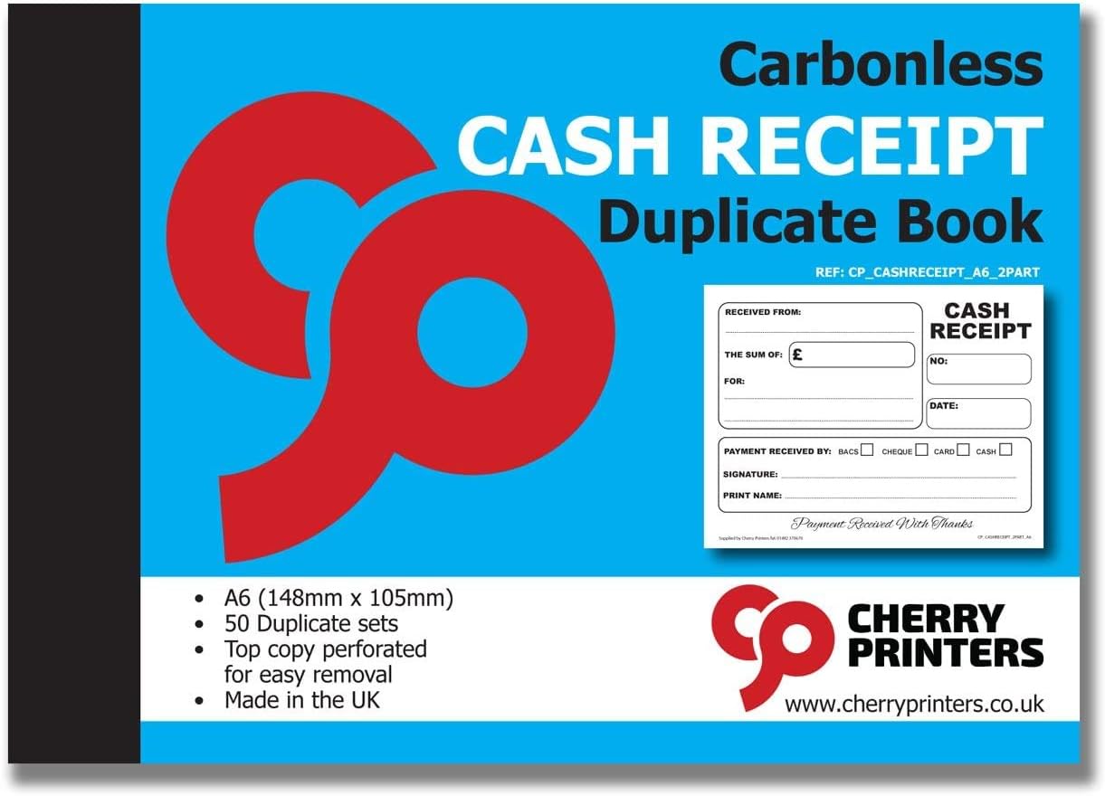 Cherry Carbonless NCR Cash Receipt Duplicate Book A6 50 Sets **20 Pack ...