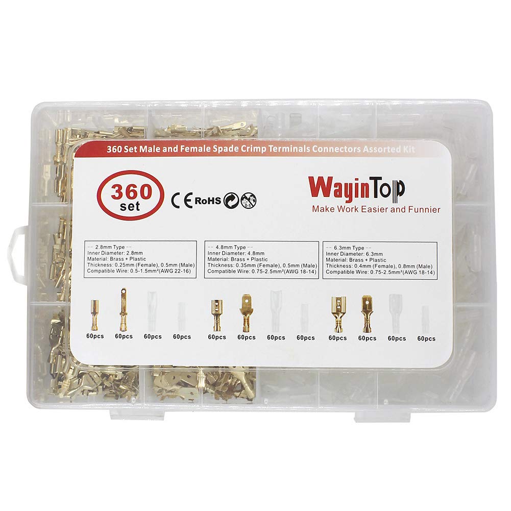 WayinTop 360 Set Male and Female Wire Spade Connector Wiring Electrical ...