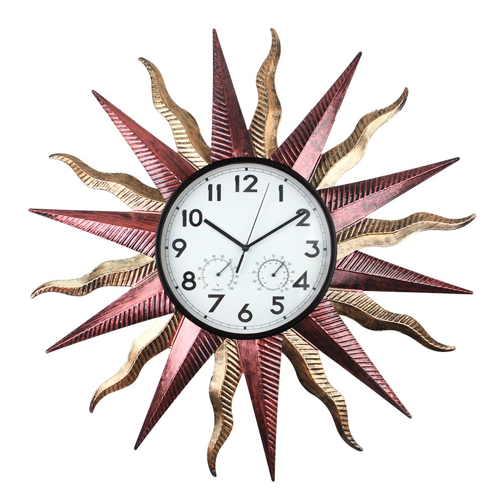 HOBYLUBY Large Outdoor Clock with 10'' Dial, Sun Wall Clock with ...
