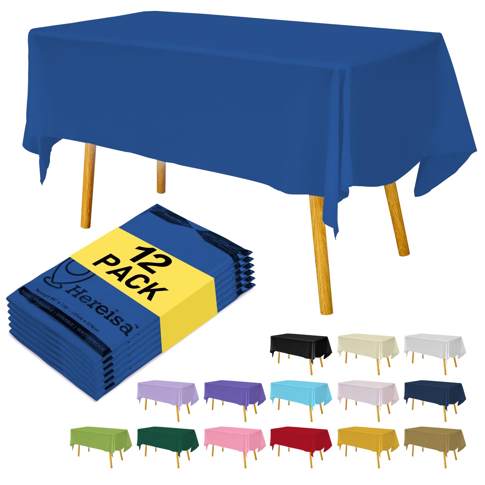 Hereisa Premium Disposable Table Cloth - 12 Pack, 54 x 108 Inch Table ...