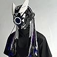 Amazon.com: LIGUOGUO Light Up Black White Punk Mask with Braids LED Glowing Punk Mask Cosplay ...