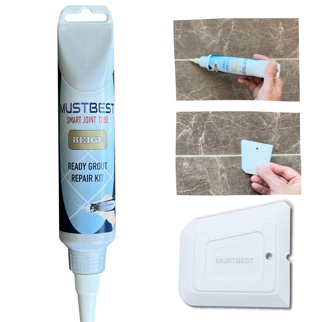 MUSTBEST Tile Grout Repair Kit (Beige,8.8 oz-250 Gr), Four-Way Use ...