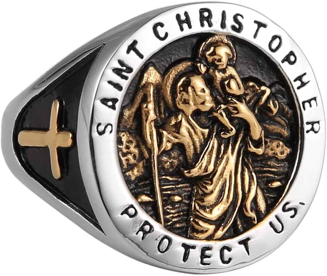 HZman Men's Saints Antiqued St. Christopher Ring Stainless Steel ...