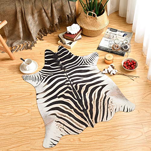 jinchan Zebra Print Area Rug Faux Skin Cowhide Animal Design Mat Safari ...