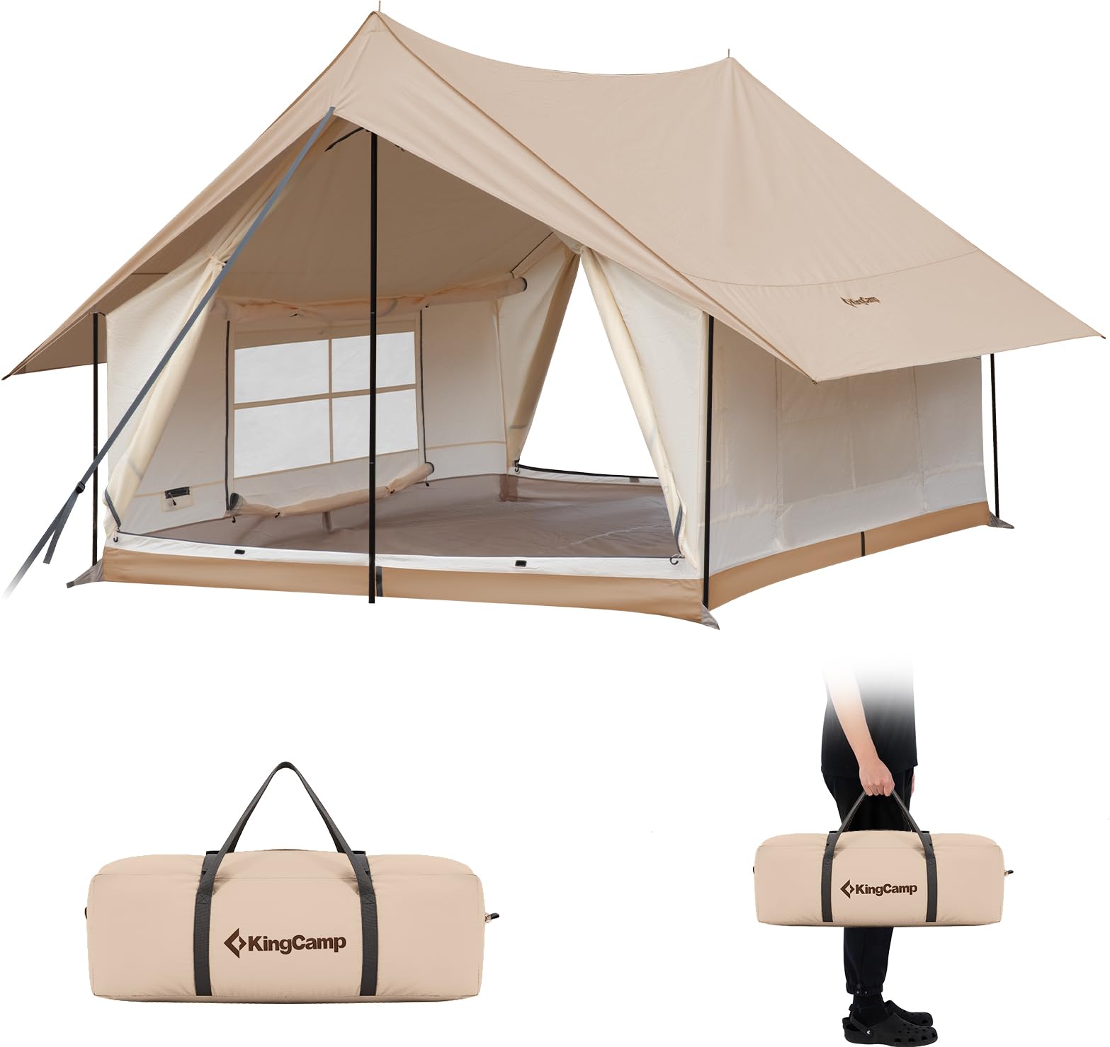 KingCamp 6-8 Person Canvas Tent for Camping Waterproof & Windproof ...