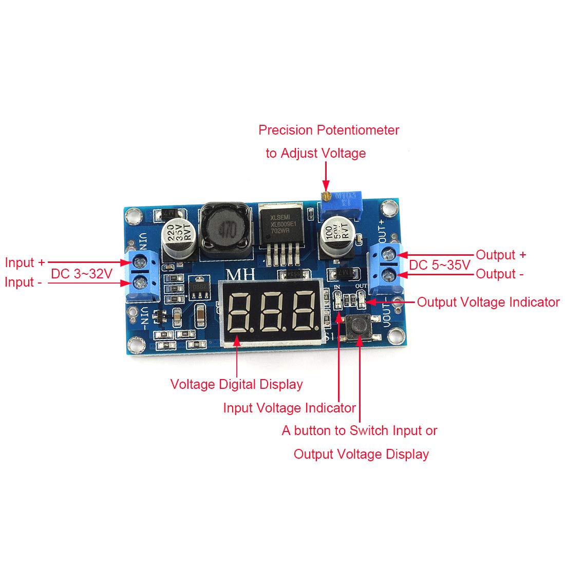 DZS Elec XL6009 DC-DC Booster Regulator Module Input 3-32V To Output 5-35V Instead Of LM2577 ...