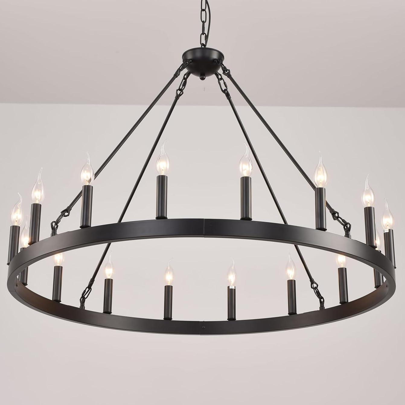 VIZBMYR Black Wagon Wheel Chandelier Farmhouse,Round Rustic Wagon Wheel ...