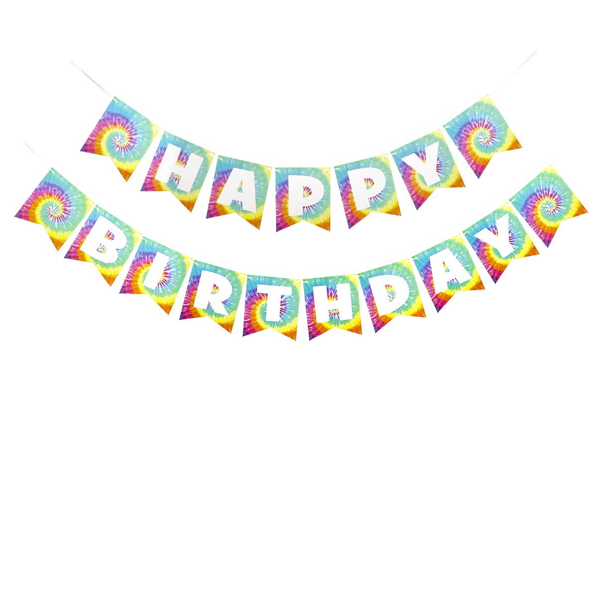 Tie Dye Birthday Banner Happy Birthday Pennant Rainbow Banner Tie ...