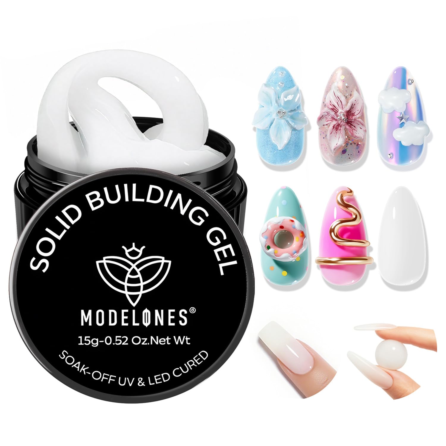 modelones 3D Sculpting Gel, Milky White Solid Nail Builder Hard Gel for ...