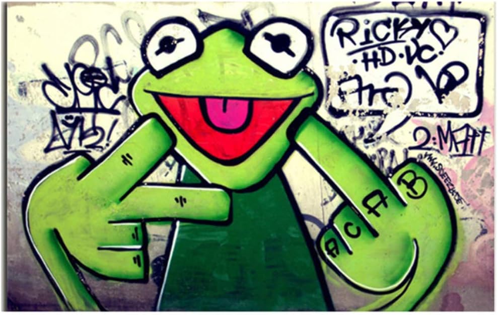 Street Art Graffiti Canvas Frog Kermit Finger Poster Print Painting ...