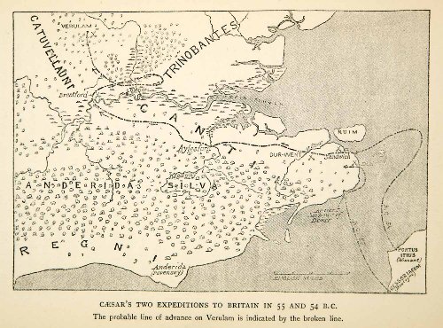 1915 Print Map Julius Caesar Gallic Wars Roman Empire Military Invasion ...
