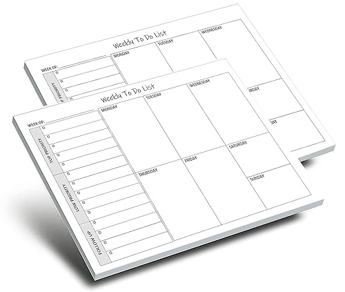 Weekly TO DO List Notepads (2 Pack, 50 Pages Each) Task Pad Planner w ...