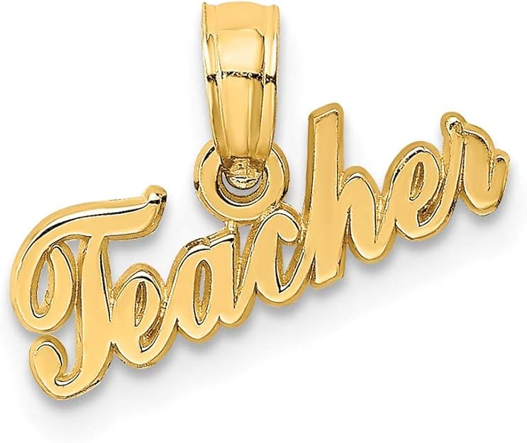 Amazon.com: Solid 14k Yellow Gold Teacher Charm Pendant - 4mm x 14mm ...