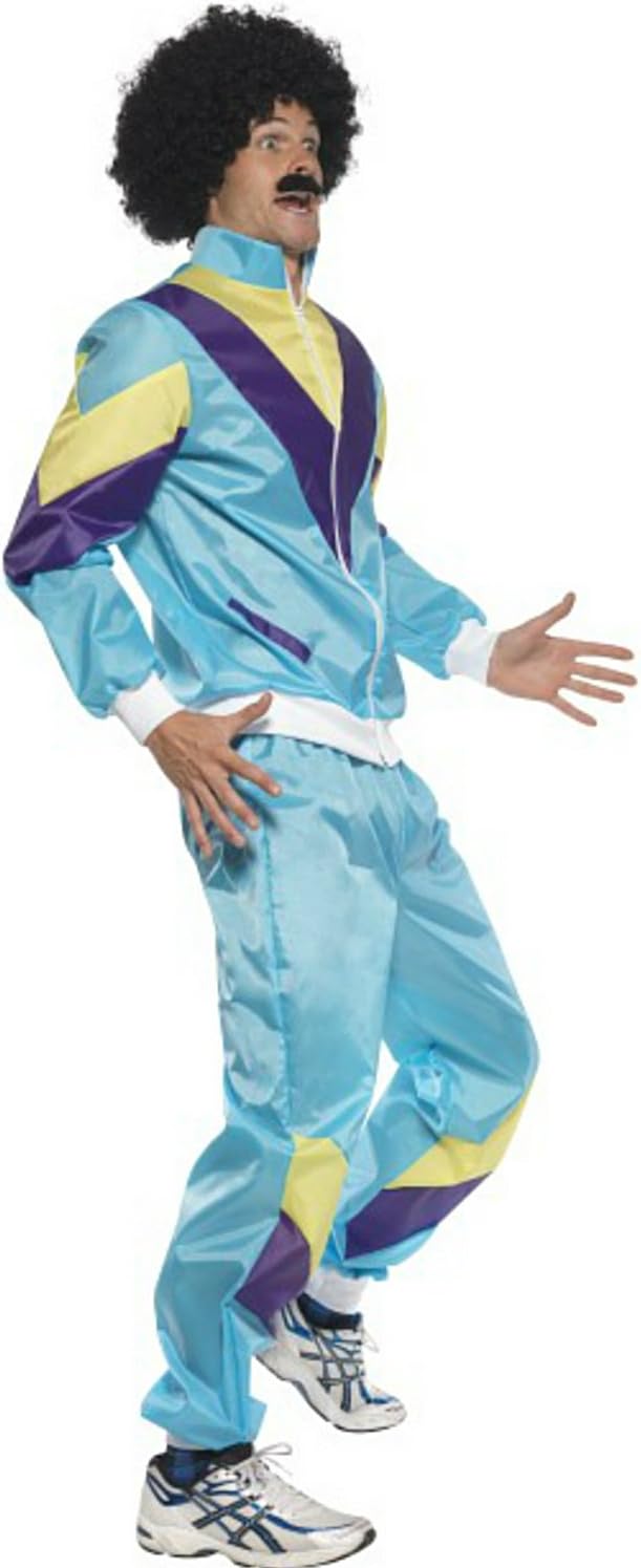 Mens 1980s Blue Scouser Shell Suit Fancy Dress Costume - FREE Wig And ...