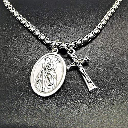 Amazon.com: Stainless Steel Chain St Jude Necklace Catholic Cross Saint ...