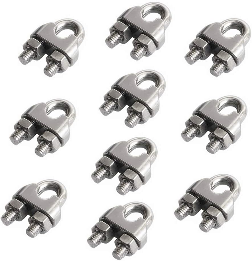 10 Pcs 4mm Wire Rope Clips Clamp, Wire Rope Grips Bolts 304 Stainless ...