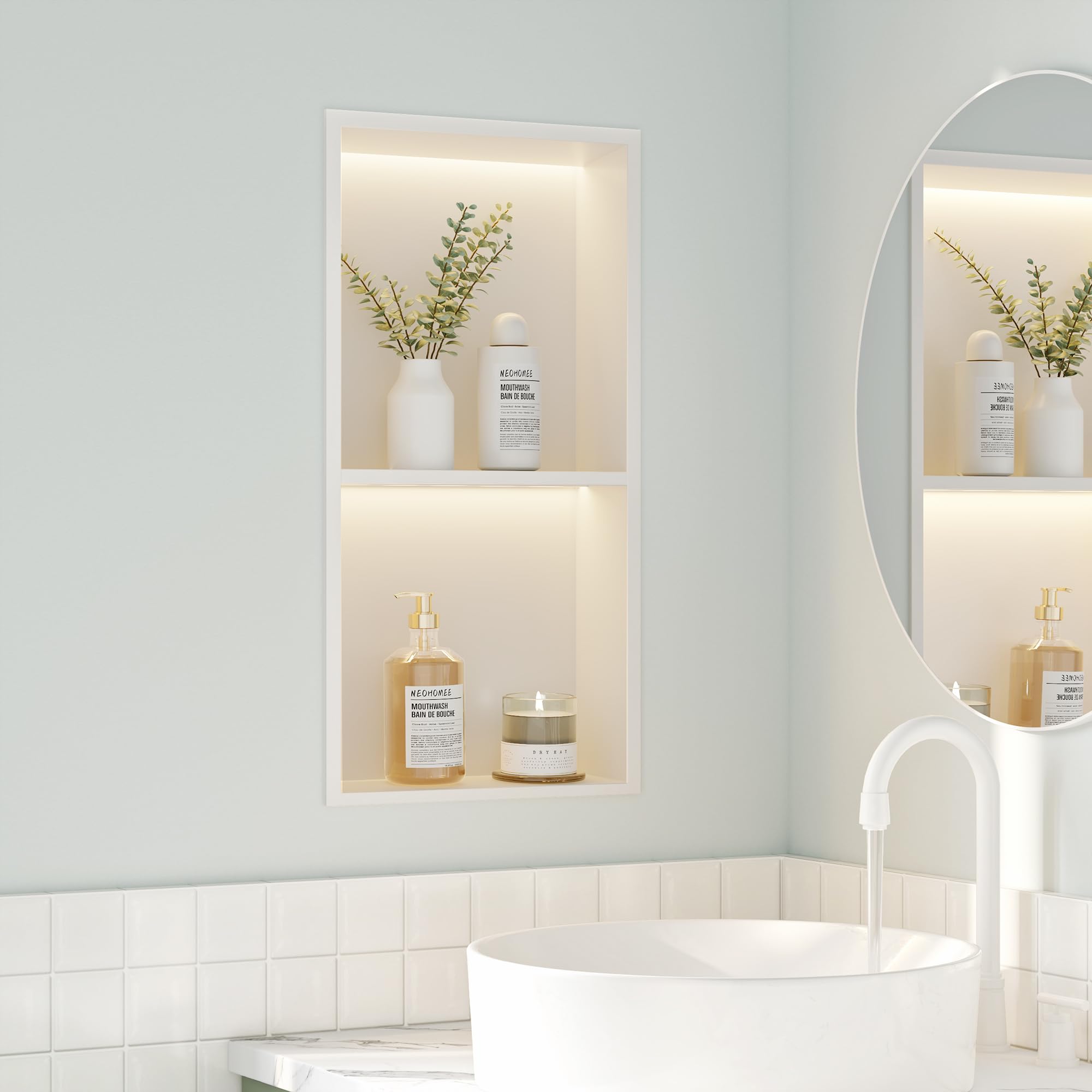 Neohomee 2-Tier Wall Niche with LED Light Strips, White Shower Niche ...