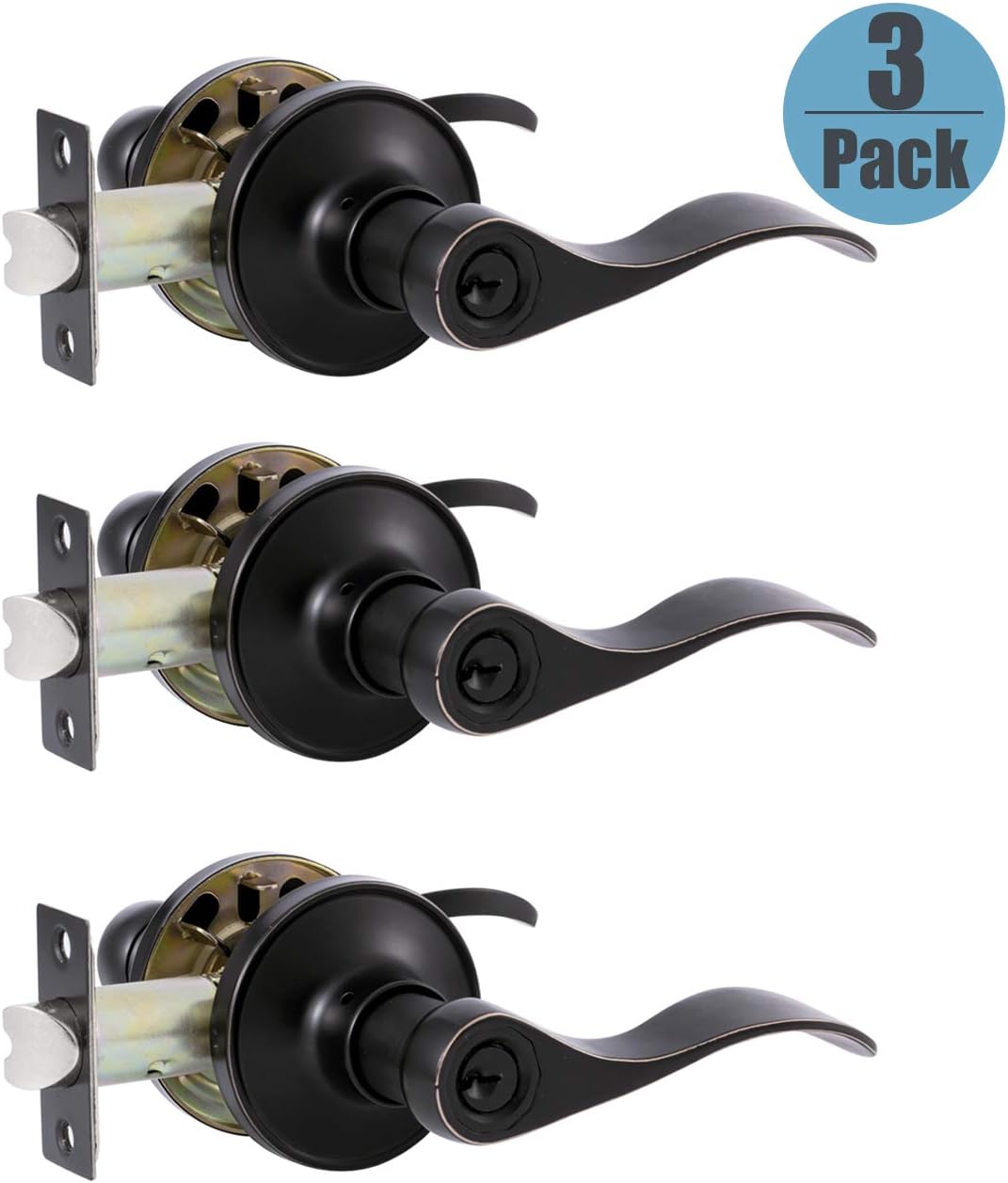 3 Pack Keyed Alike Entry Door Lever Oil Rubbed Bronze Indoor/Outdoor ...