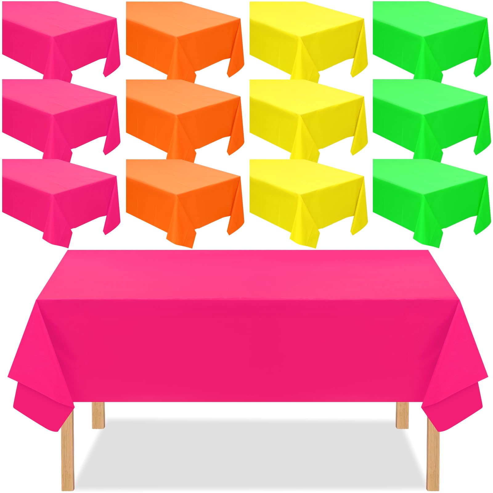 Peryiter 12 Pack Assorted Neon Color Plastic Tablecloth Disposable ...