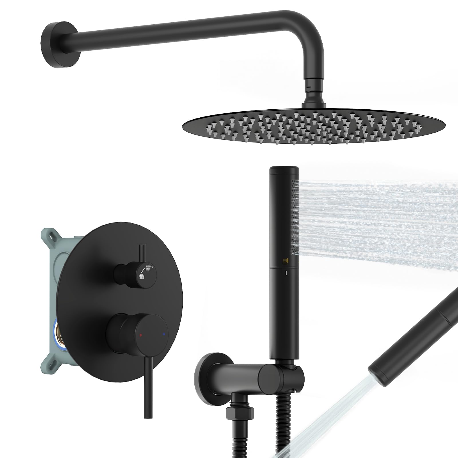 BESy Shower System with 10 Inch Round Rain Shower Head and Handheld ...
