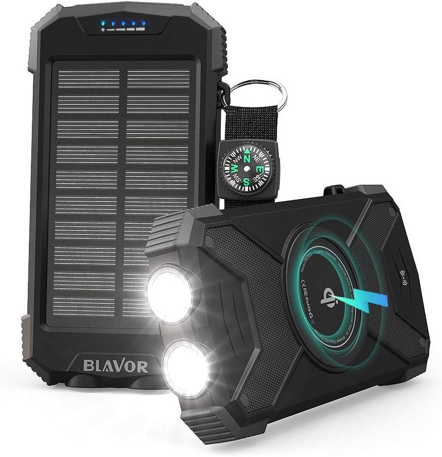 BLAVOR Solar Power Bank, Qi Portable Charger 10,000mAh External Battery ...