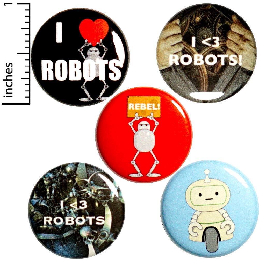 Amazon.com: Robot Buttons Cool I Love Robots Rebel Pins for Backpacks ...