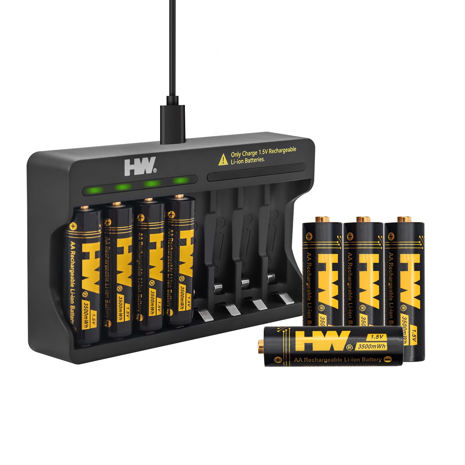 HW Rechargeable aa Batteries Lithium 8 Pack with Fast Charger, 3500mWh ...
