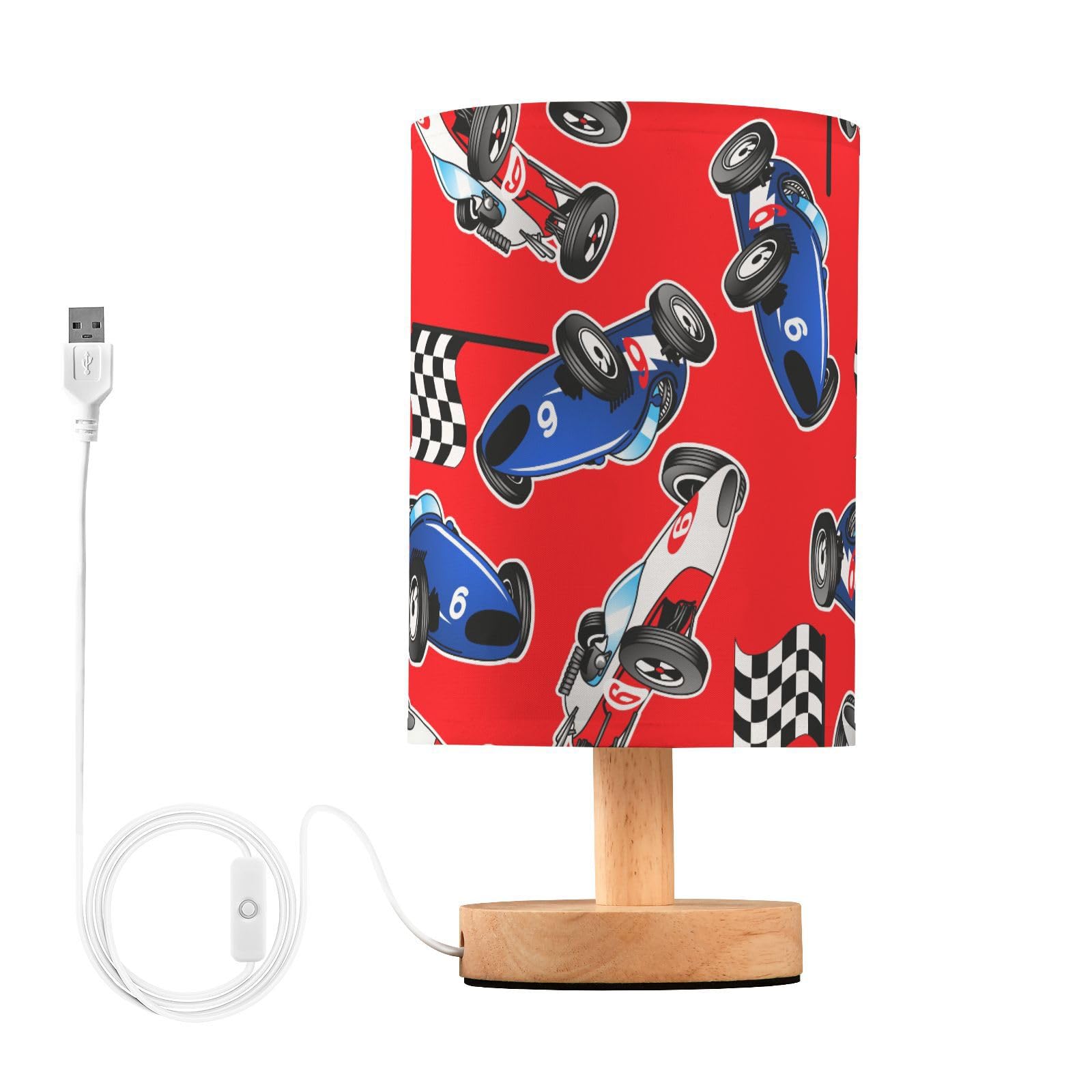 SPRIPORT Red White Blue Racing Cars Bedside Table Lamp for Bedroom ...
