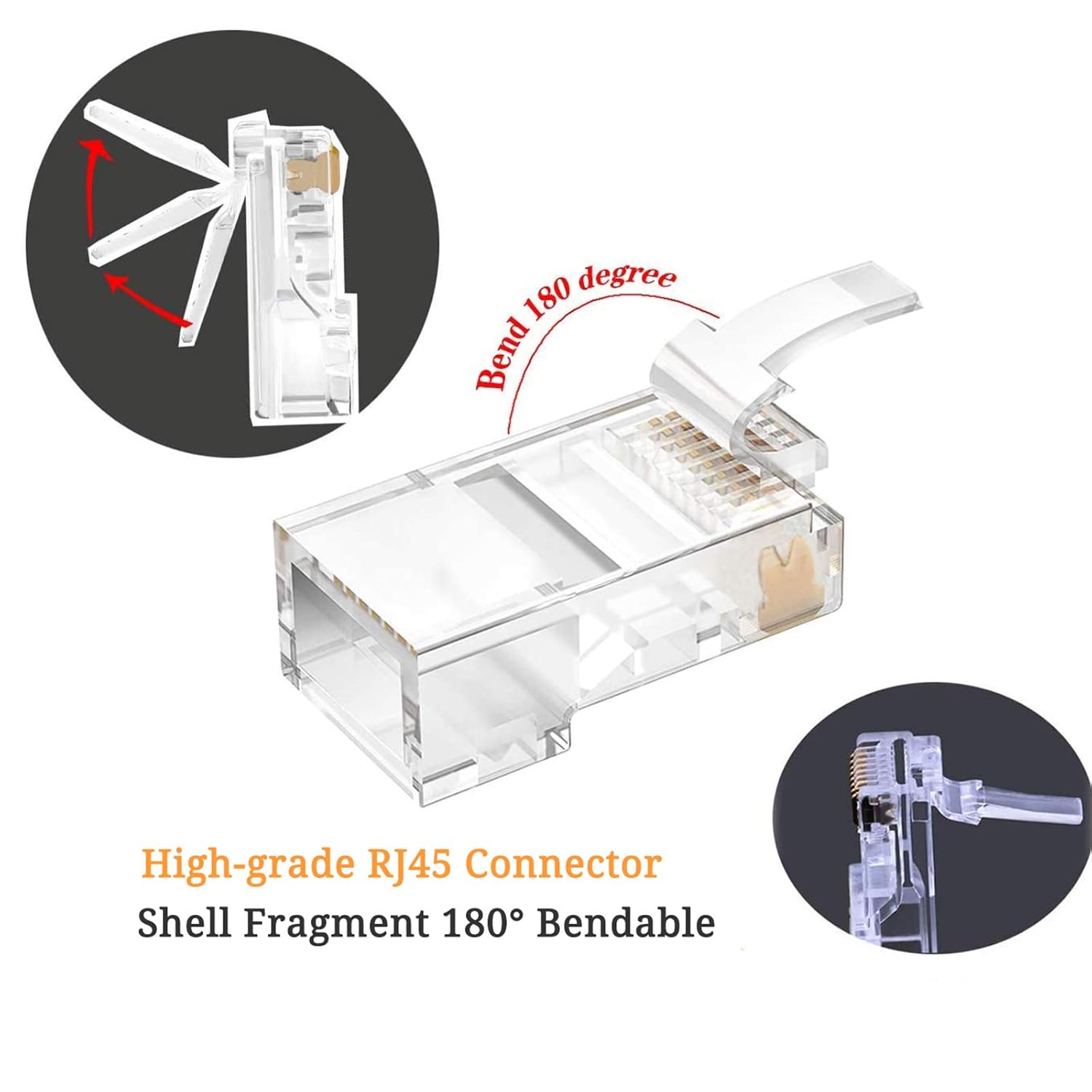 RJ45 Connector Cat6 Cat6a 23AWG Pass Through Plugs 8P8C Gold Plated UTP ...