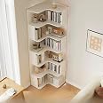 Amazon.com: LITFAD Modern Vertical Corner Bookshelf Solid Wood Floor ...