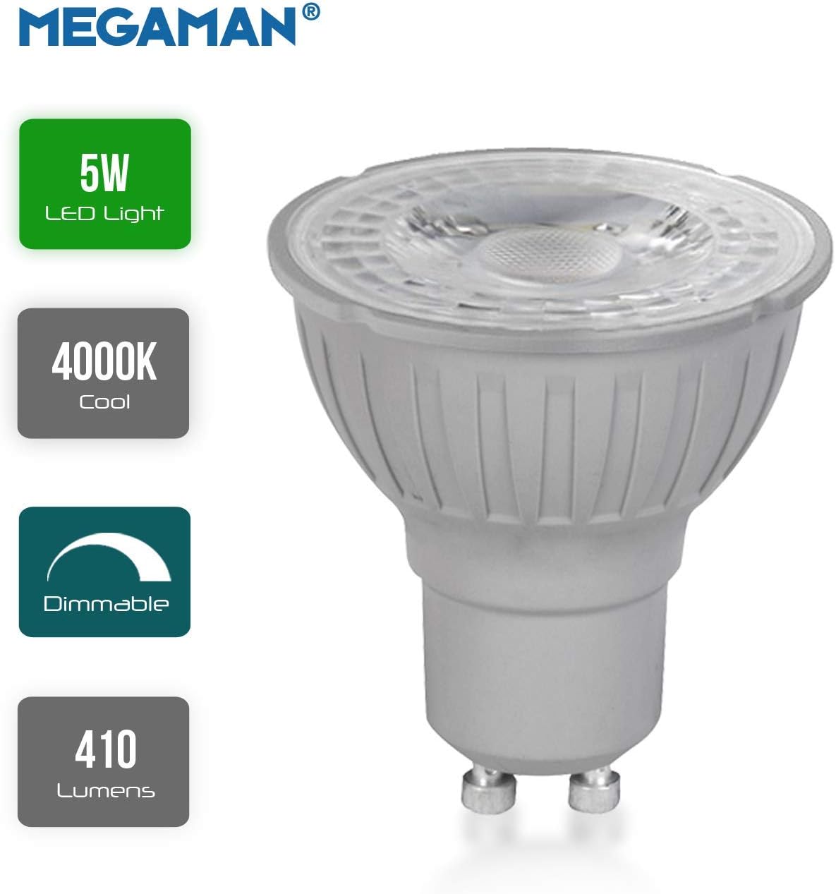 Megaman GU10 Reflector Dimmable LED Lamp, 5 Watt, 4000K Colour ...