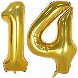 Amazon.com: AULE 40 Inch Large 14 Balloon Numbers Silver, Big Foil ...