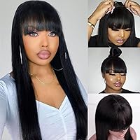 Amazon.com : Goulus Straight Lace Front Human Hair Wigs with Bangs for Black Women 2x4 HD ...