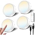 USB Rechargeable LED Puck Lights with Remote Control, 1600mAh Battery ...
