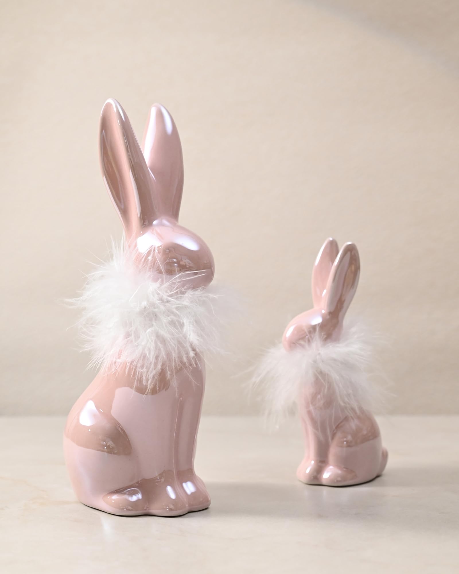 RM ROOMERS 2PCS Easter Bunny Figurine Decoration, Pink Ceramic Rabbit ...