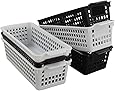 Amazon.com - Idomy Slim Plastic Storage Trays Baskets, Set of 6, Black ...
