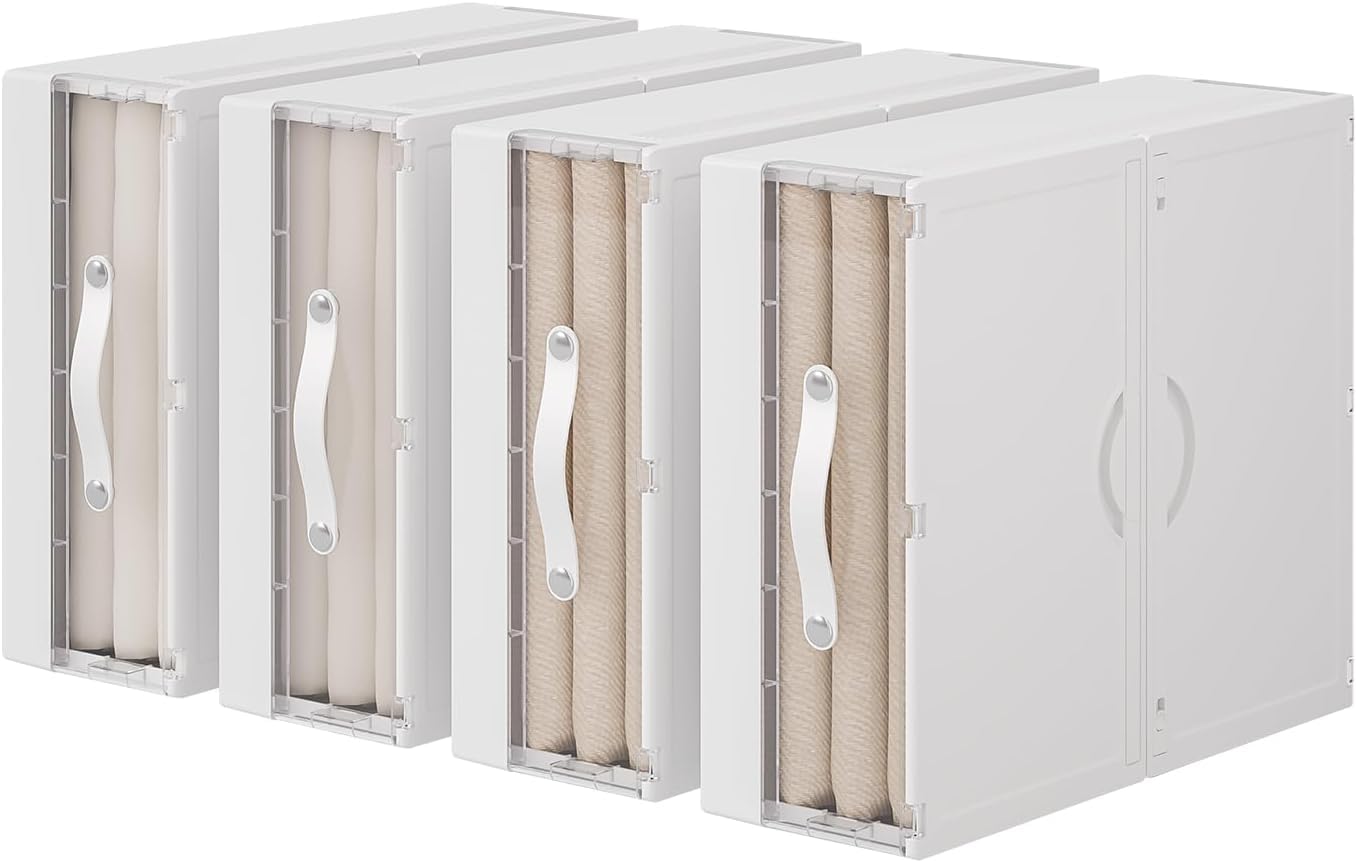 GUDEMAY Bed Sheet Organizers and Storage Plastic, 4 pcs Foldable Closet ...