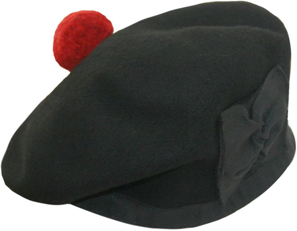 Wool Balmoral Bonnet Hat Scottish Piper Black: Amazon.co.uk: Clothing