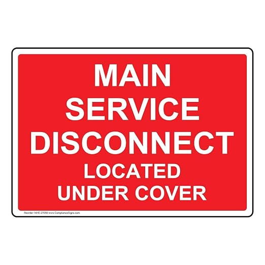 Main Service Disconnect Located Under Cover Label Decal, 5x3.5 in. 4 ...