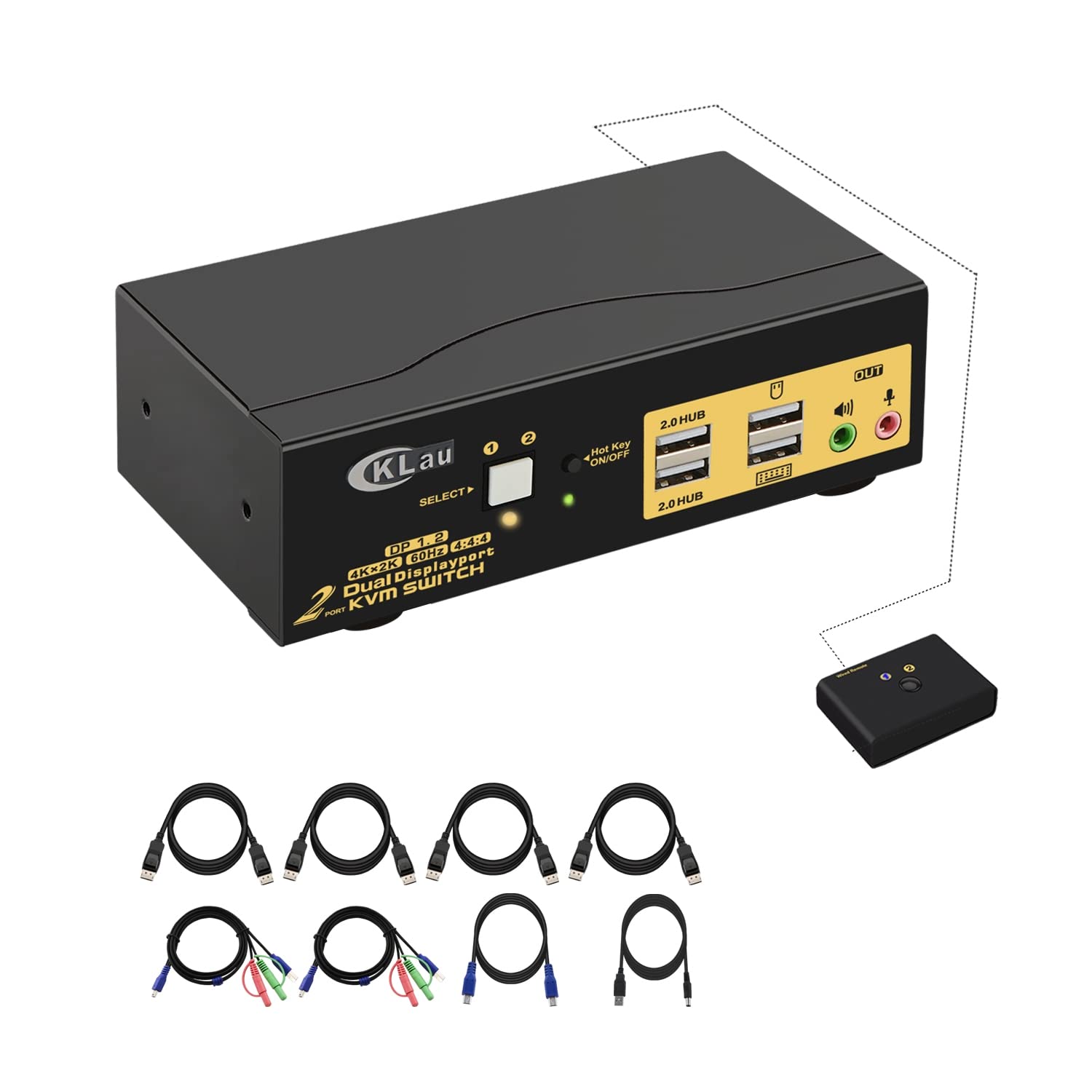CKLau 4K@60Hz 2 Port Dual Monitor KVM Switch Displayport with Audio ...