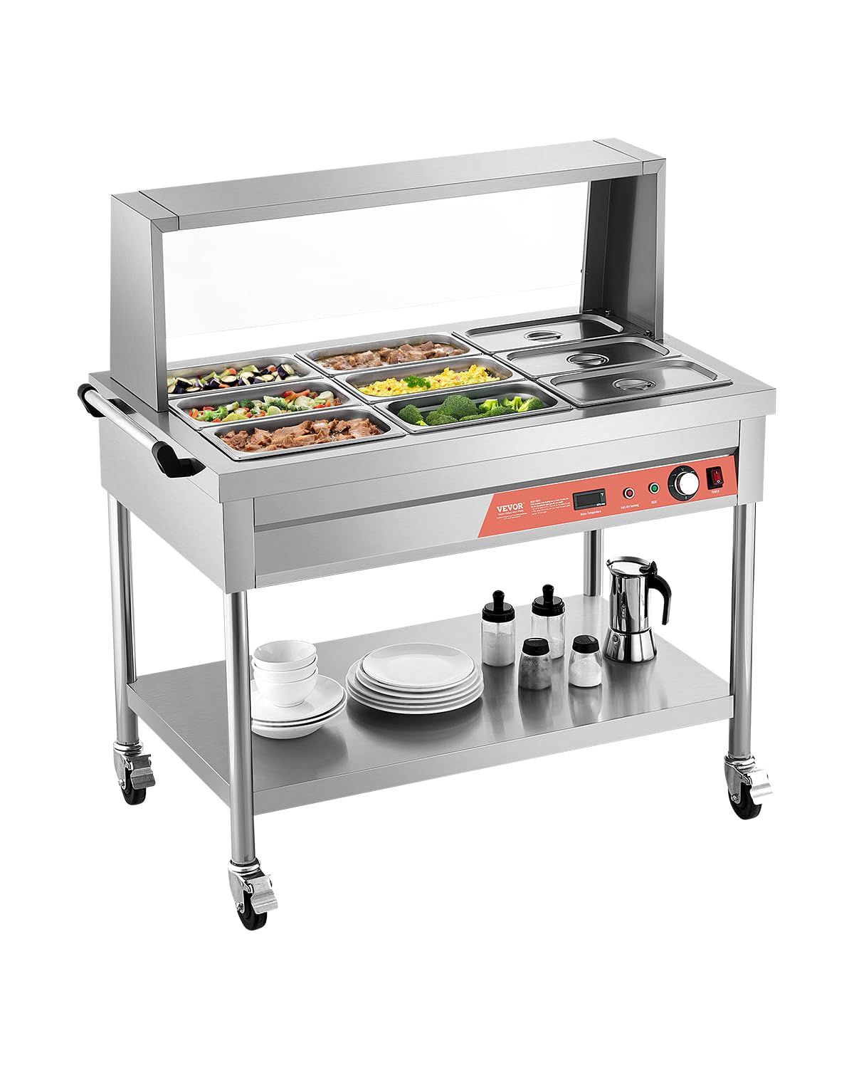 VEVOR 9-Pan Commercial Food Warmer, 9 x 1/3 Pans Electric Steam Table ...