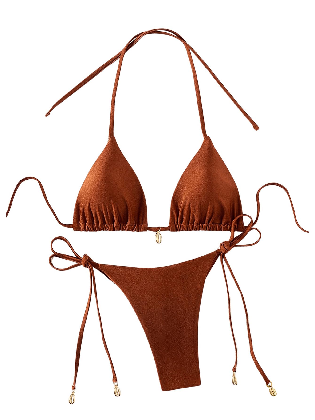 RoseSeeek Women's 2 Piece Swimsuit Halter Triangle Ruched High Cut ...