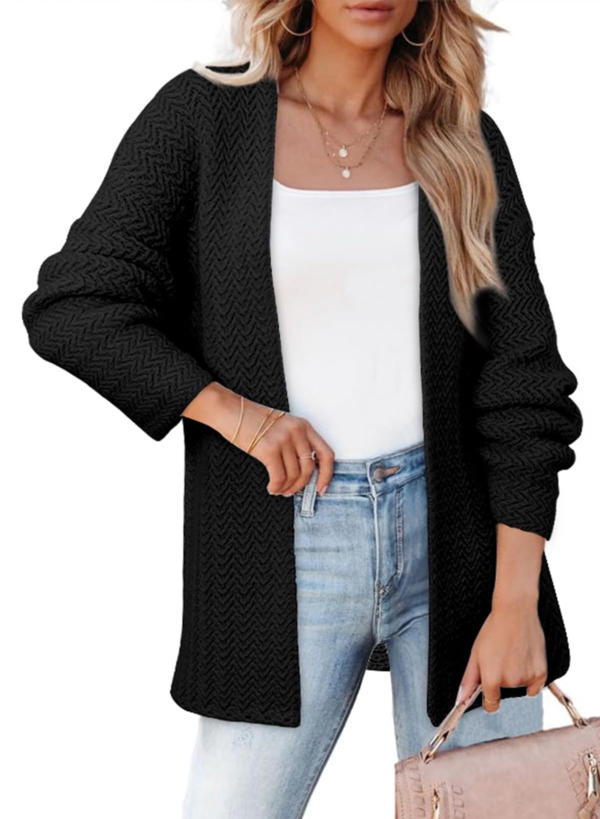 SHEWIN Women's Fall Cardigan Sweater Casual Open Front Long Sleeve Knit ...