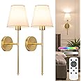 NIORSUN 19.9 inch Battery Operated Wall Sconce Set of 2,Gold Rechargeable Wall Lights with ...