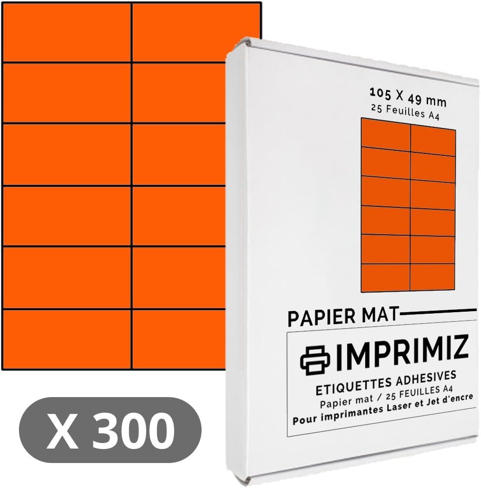 300 Self-Adhesive Fluorescent Orange Labels 105 x 49.5 mm – 12 Labels ...