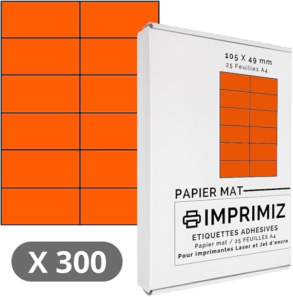 300 Self-Adhesive Fluorescent Orange Labels 105 x 49.5 mm – 12 Labels ...